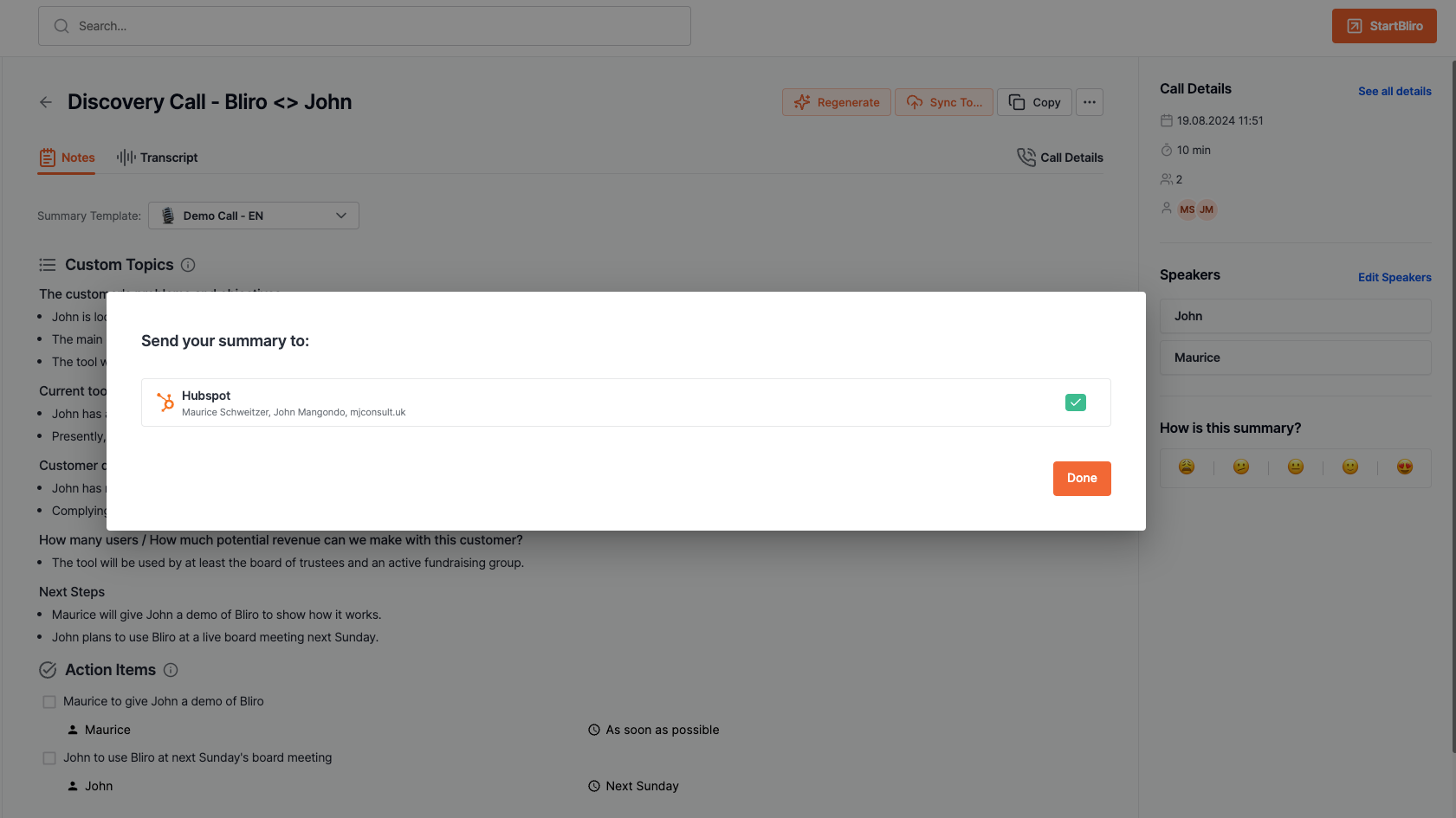 Bliro - AI for your Meetings HubSpot Integration | Connect Them Today